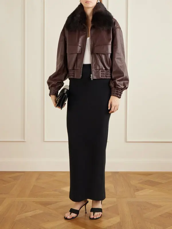 Nour Hammour Ellery Shearling-trimmed Leather Bomber Jacket - Brown