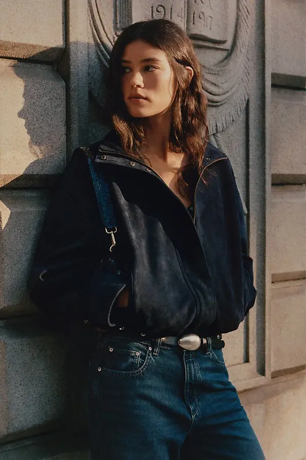 Maeve Imara Faux-suede Zip-up Jacket - Navy