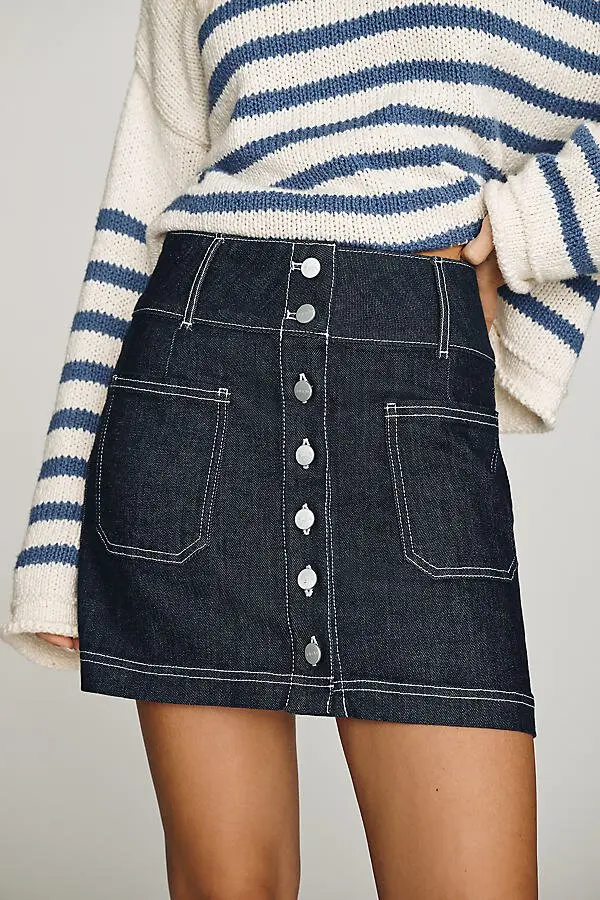 PILCRO Button-front Denim Mini Skirt