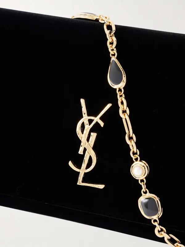 Saint Laurent Kate Velour Logo Chain Clutch