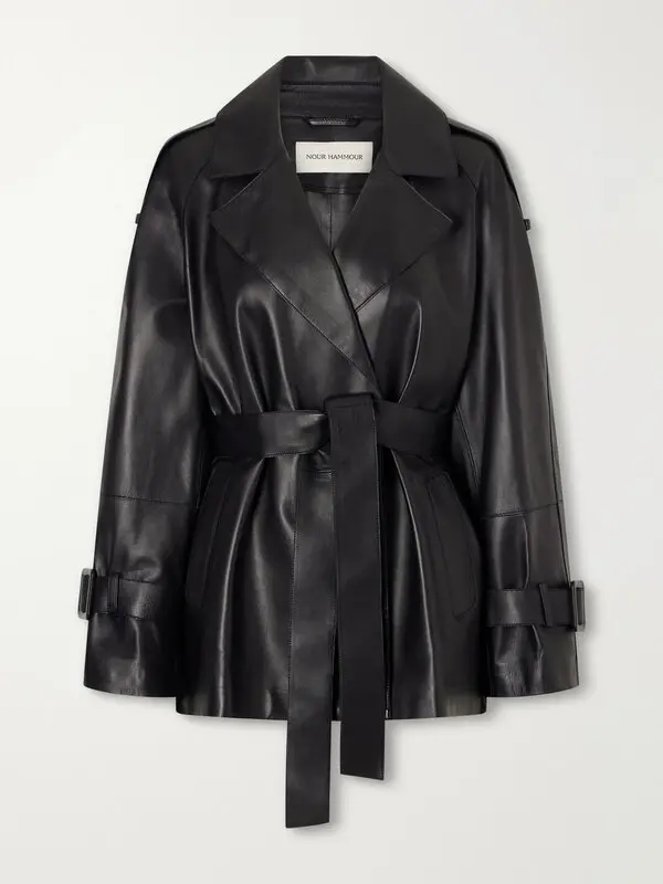 Nour Hammour Leather Belted Jacket