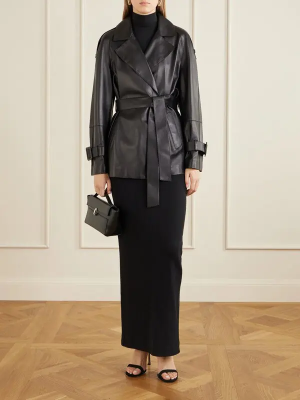 Nour Hammour Leather Belted Jacket