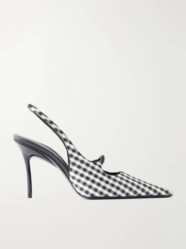 Alaïa 90 Checked Leather-trimmed Canvas Slingback Pumps