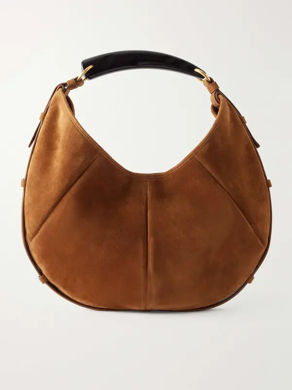 Saint Laurent Mombasa Paneled Leather-trimmed Suede Shoulder Bag - Brown