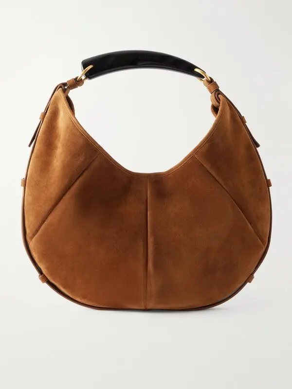 Saint Laurent Mombasa Paneled Leather-trimmed Suede Shoulder Bag - Brown