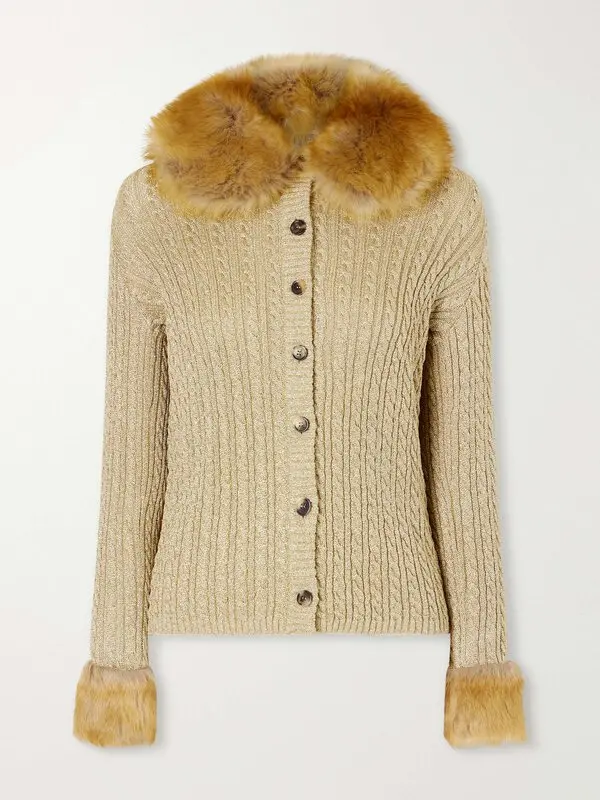 Saint Laurent Shearling-trimmed Lurex Cardigan