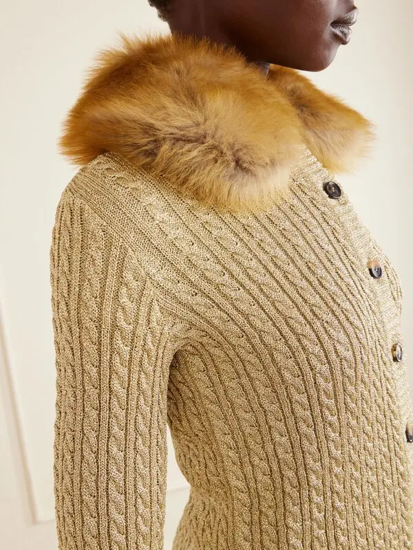 Saint Laurent Cable-knit Shearling-trimmed Lurex Cardigan