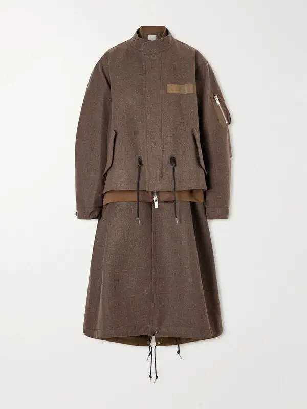 Sacai Shell-trimmed Wool-flannel Coat