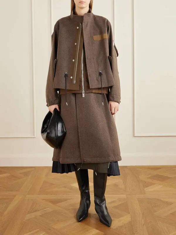 Sacai Shell-trimmed Wool-flannel Coat