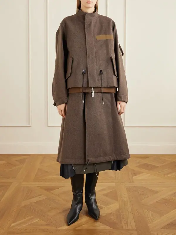 Sacai Wool-flannel Coat With Contrasting Trim