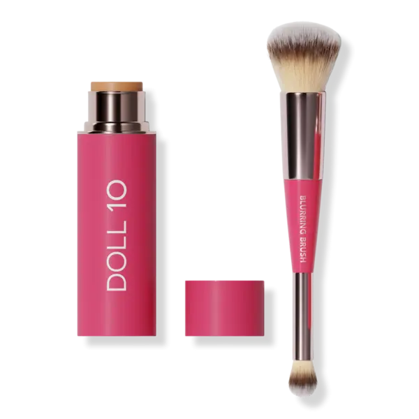 DOLL 10 Peptide Blur Stick Foundation With Blurring Brush - Tan/deep