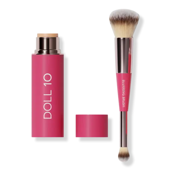 DOLL 10 Peptide Blur Stick Foundation With Blurring Brush - Tan