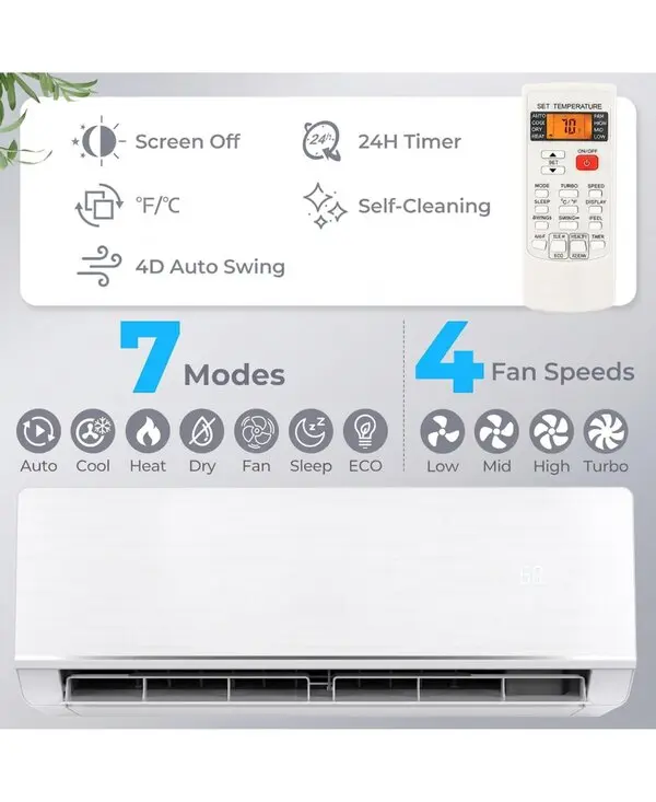 SUGIFT 12000 Btu 24 Seer2 208-230v Energy Star Ductless Mini Split Heat Pump