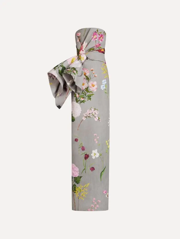Oscar De La Renta Mixed Botanical Drape-detailed Faille Gown