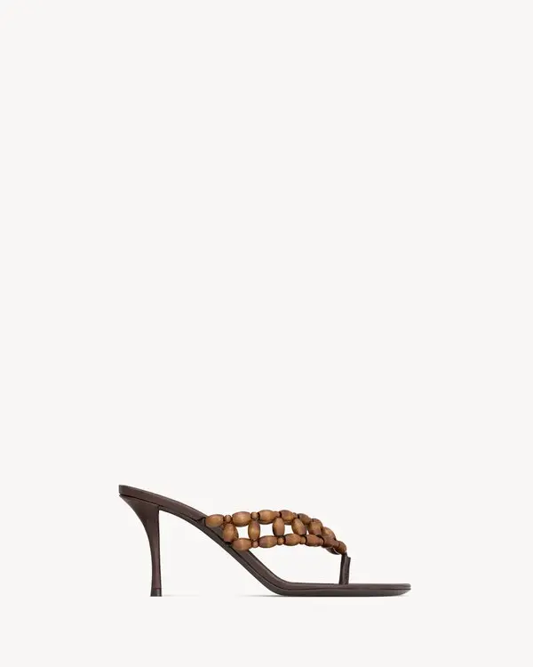 Saint Laurent Zina Sandals In Wooden Beads - Paris Brown