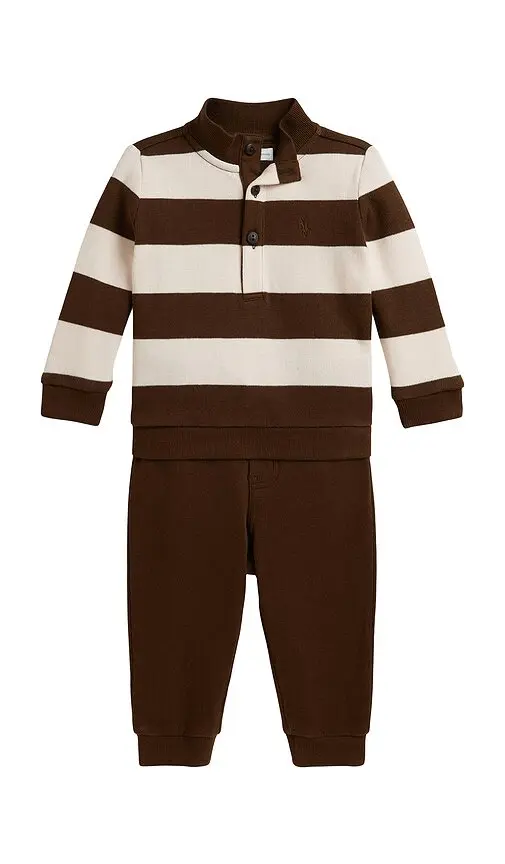 Polo Ralph Lauren Baby Two Piece Set Long Sleeve Estate Rib Mock Neck Hookup In Multi - Chocolate Mousse Multi