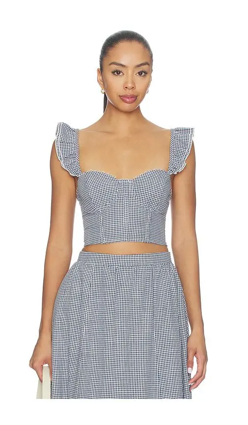 Astr The Label Wedelia Top In Blue - Blue Gingham