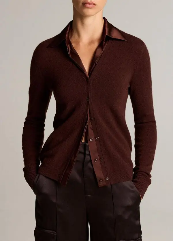 Vince Satin-trimmed Cashmere Collared Cardigan - Cherrywood