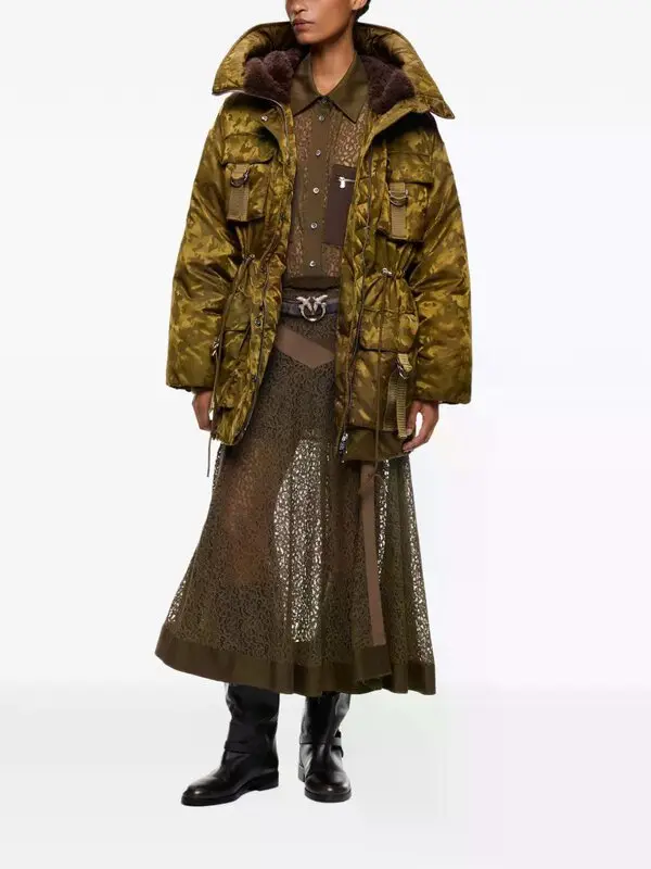 Pinko Camouflage Print Hooded Coat - Green