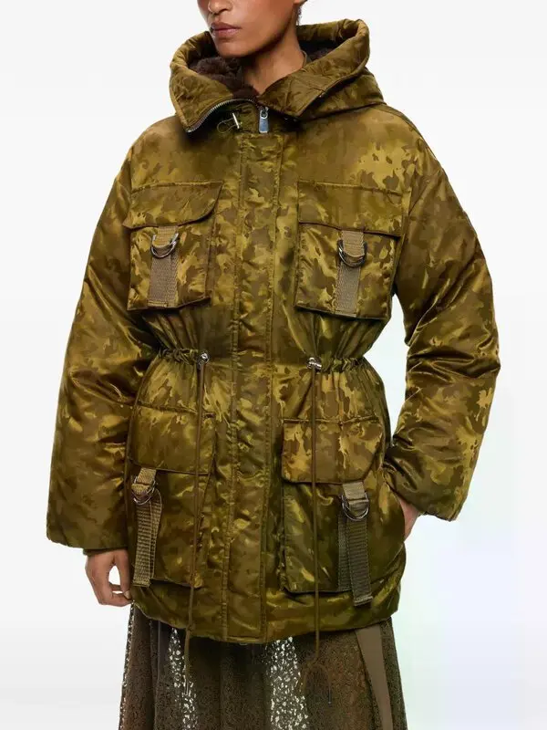 Pinko Camouflage Print Hooded Coat