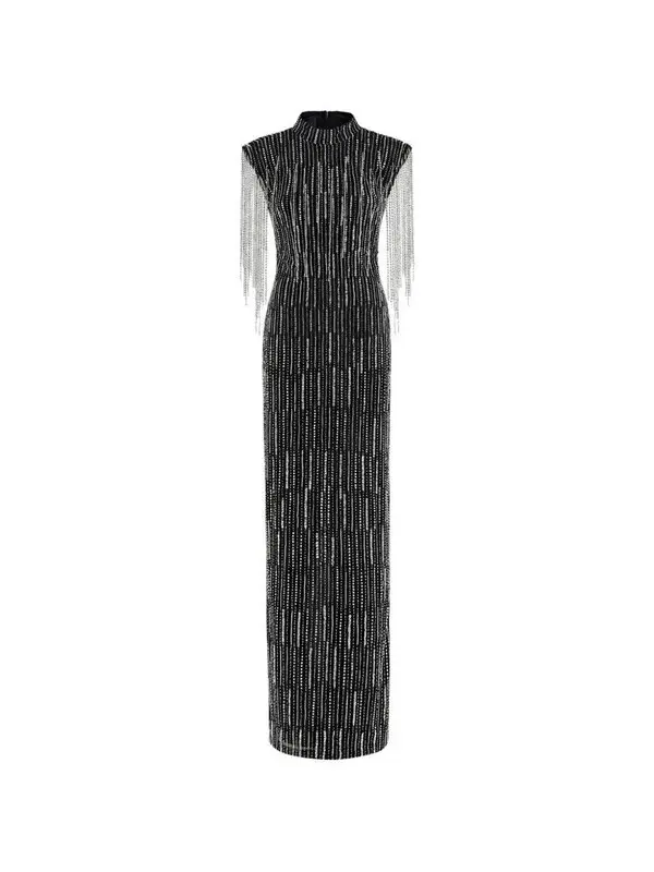 Pinko Crystal-embellished Fringed Dress - Black