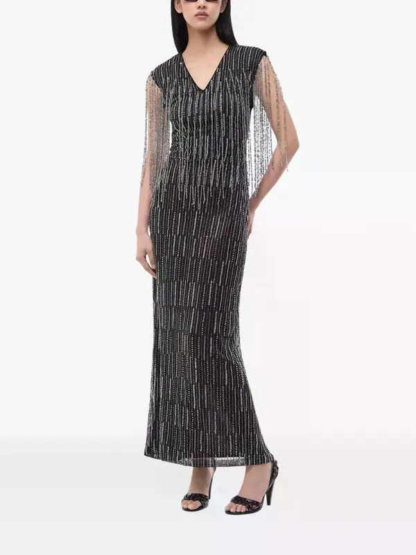 Pinko Crystal-embellished Fringed High Neck Maxi Dress - Black