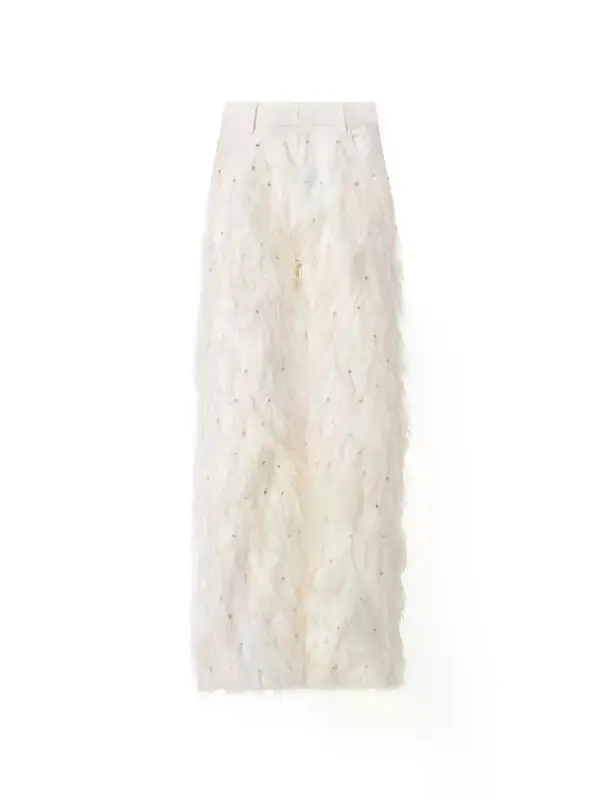 Pinko Feather-trim Crystal-embellished Trousers - Neutrals