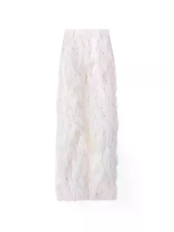 Pinko Feather-trim Crystal Embellished Trousers - Neutrals