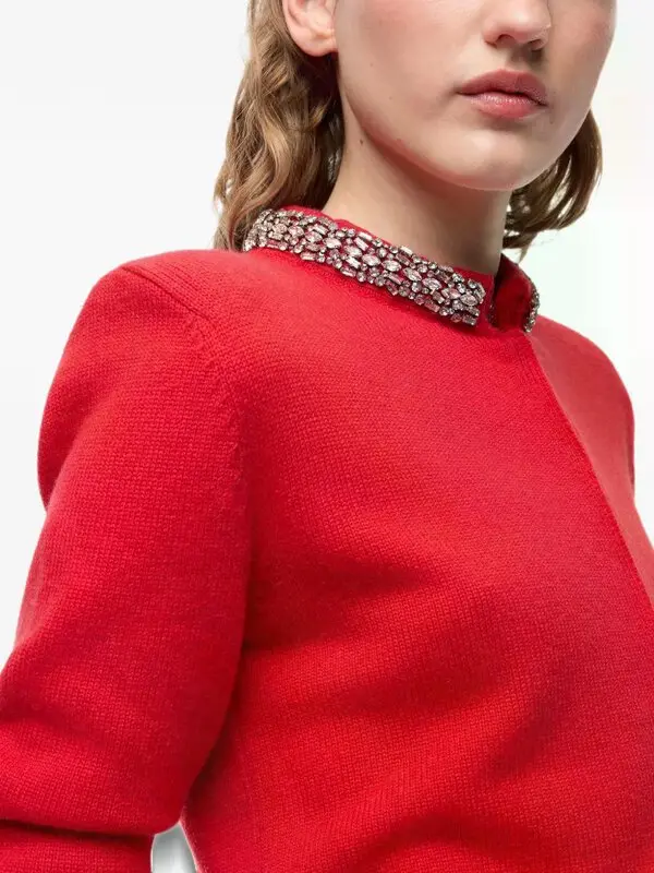 Pinko Embellished Collar Fine Knit Cardigan - Red