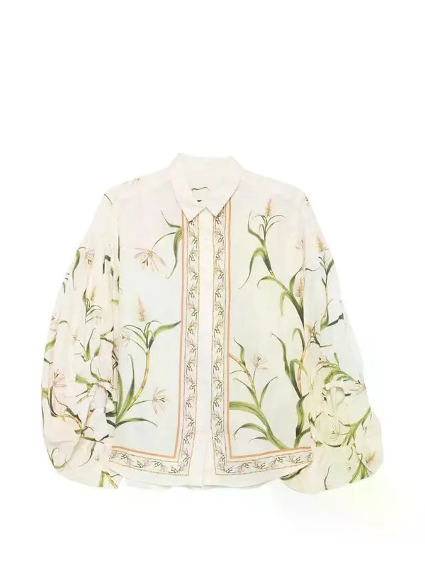 Agua Bendita Agar Azucar Floral-print Puff-sleeve Shirt - Neutrals