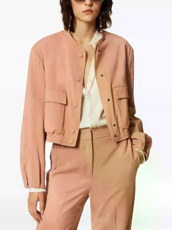 TWINSET Twill Bomber Jacket With Pockets