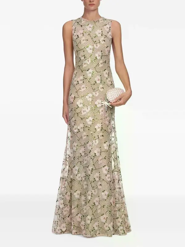 SELF-PORTRAIT Rhinestone Floral-print Maxi Dress - Neutrals