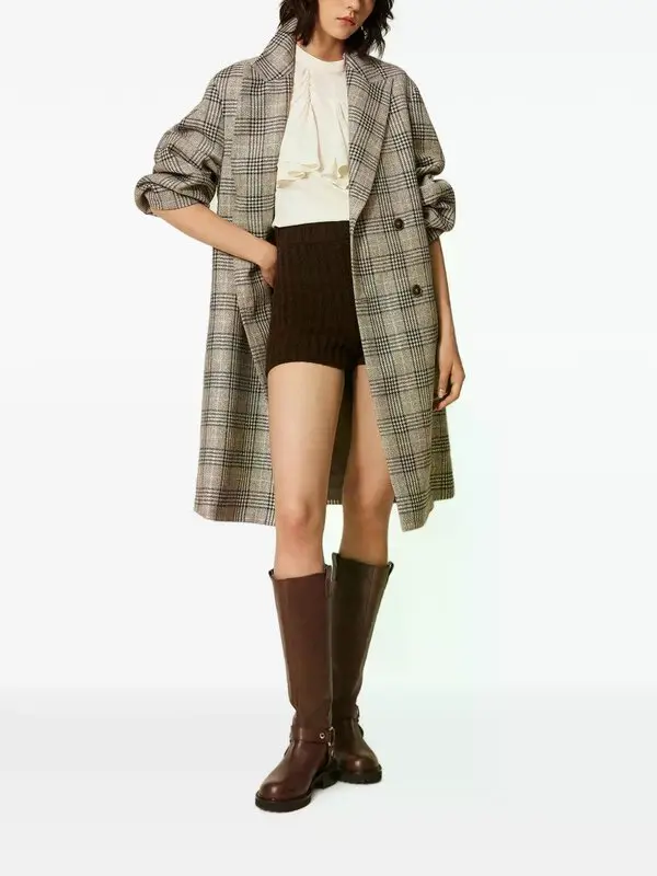 TWINSET Chequered Wool Cloth Coat With Sequins