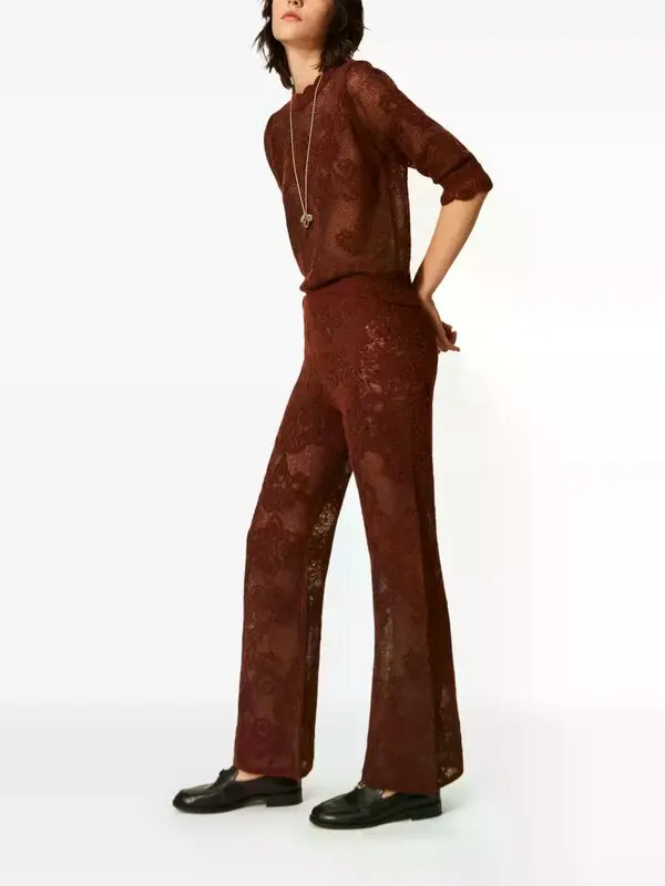 TWINSET Jacquard Alpaca Blend Knit Trousers With Lace Detailing