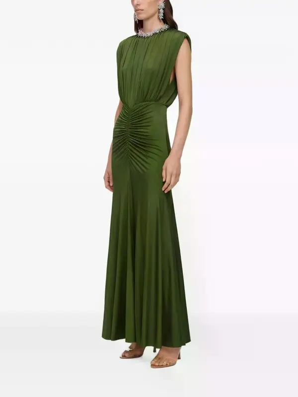 SELF-PORTRAIT Olive Jersey Gathered Maxi Dress