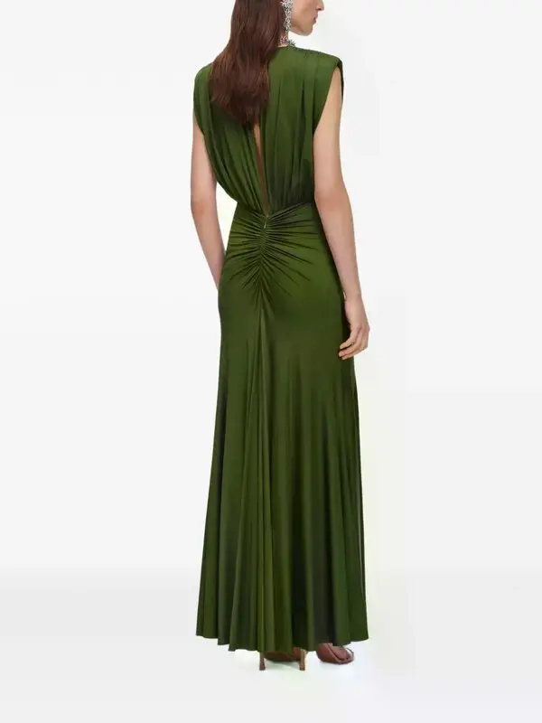 SELF-PORTRAIT Olive Jersey Gathered Maxi Dress