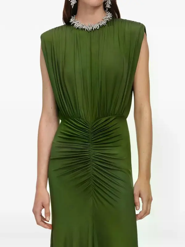 SELF-PORTRAIT Gathered Jersey Maxi Dress - Green