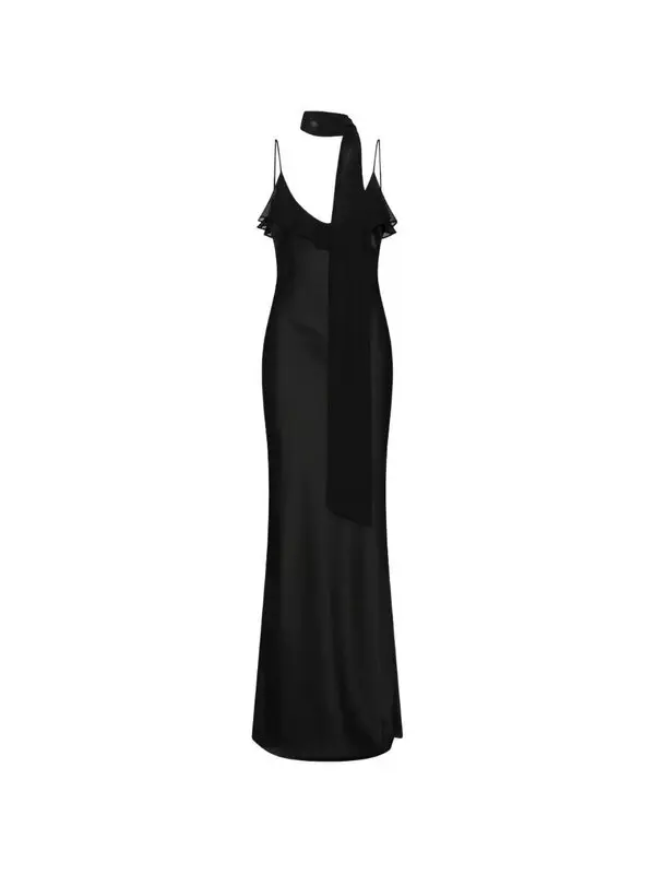ROTATE BY BIRGER CHRISTENSEN V-neck Maxi Slip Dress With Scarf Detail - Black