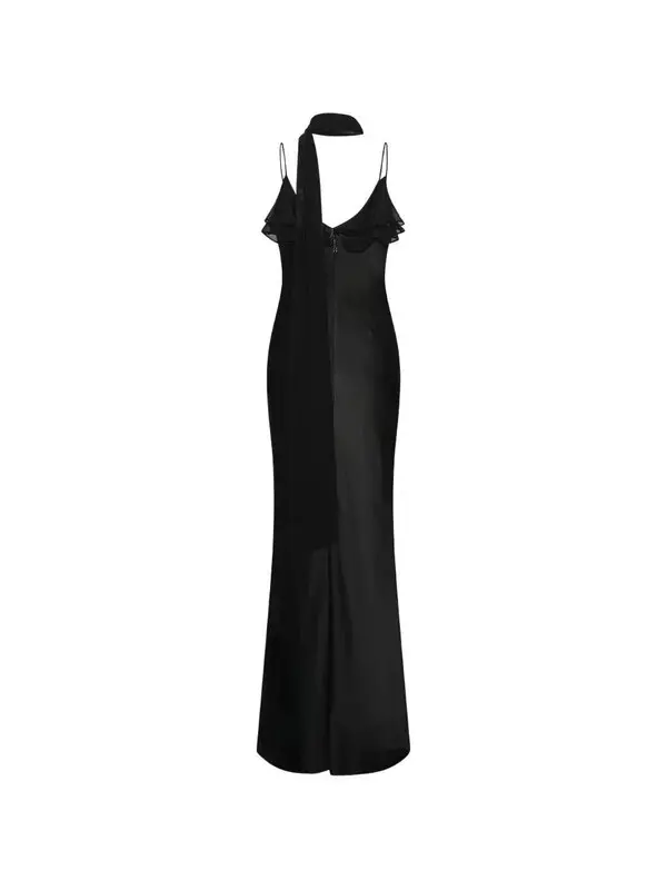 ROTATE BY BIRGER CHRISTENSEN V-neck Maxi Slip Dress With Scarf Detail - Black