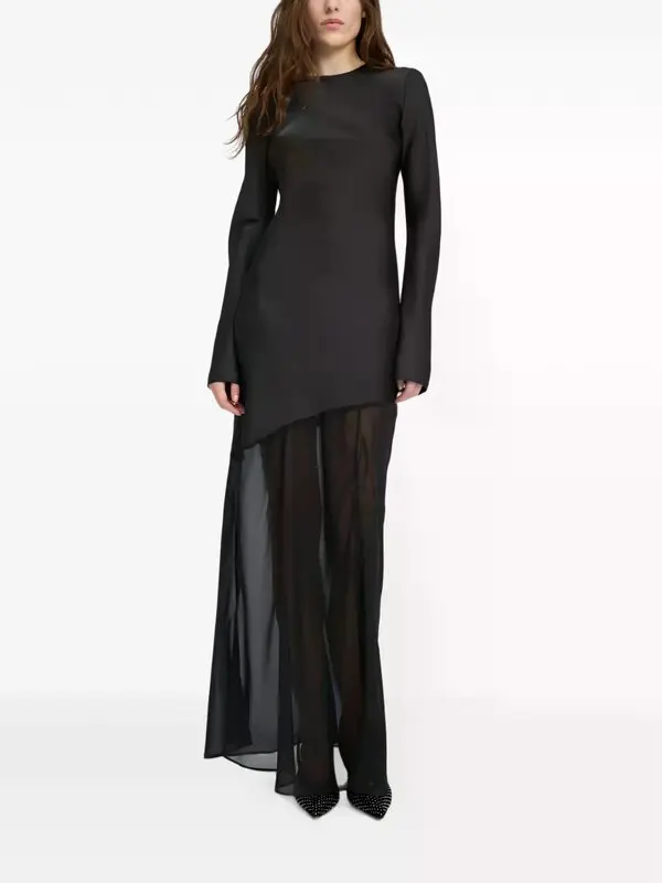 ROTATE BY BIRGER CHRISTENSEN Maxi Long Sleeve Dress With Sheer Layer - Black