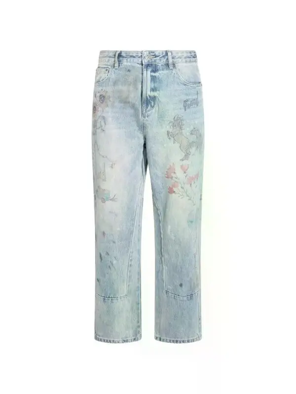 FOUND Hand Art Graphic-print Panelled Jeans