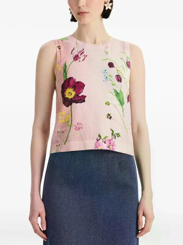 Oscar De La Renta Botanical-print Sleeveless Sweater