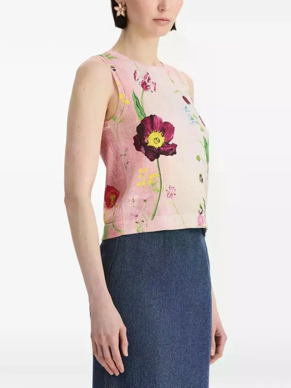 Oscar De La Renta Botanical-print Sleeveless Sweater