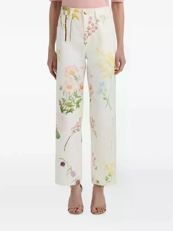 Oscar De La Renta Botanical Print Straight-leg Jeans