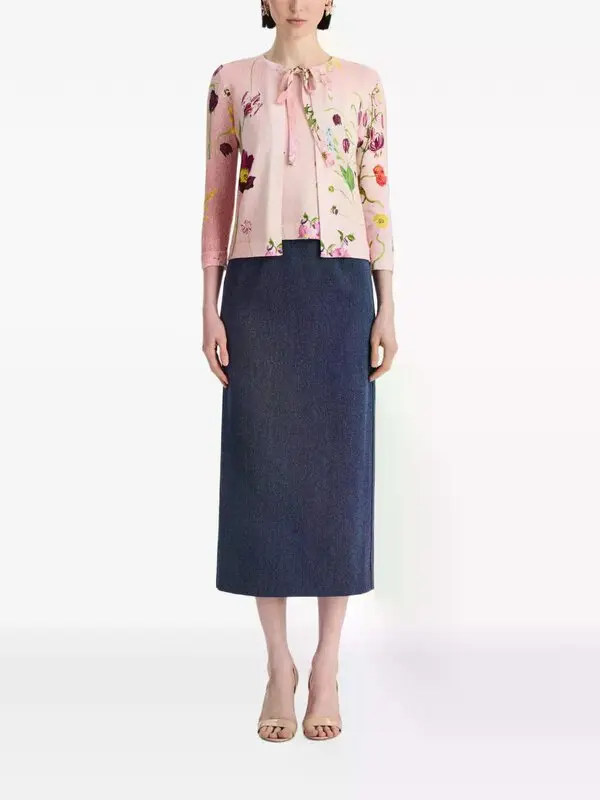 Oscar De La Renta Mixed-botanical Tie-neck Cardigan