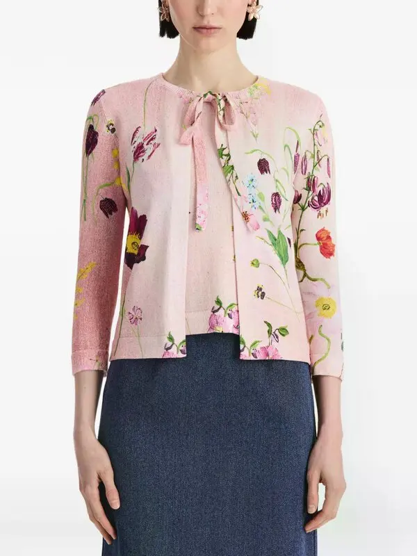 Oscar De La Renta Mixed-botanical Tie-neck Cardigan