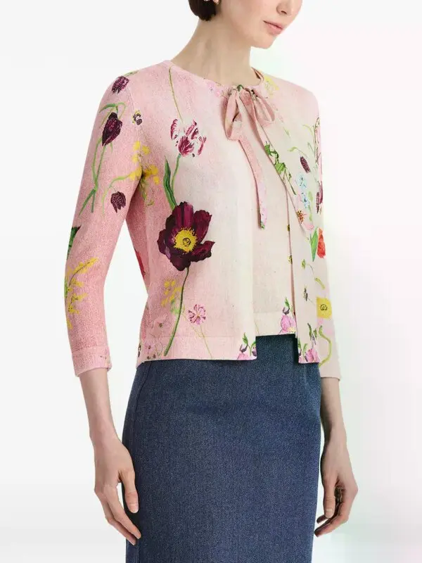 Oscar De La Renta Mixed-botanical Tie-neck Cardigan