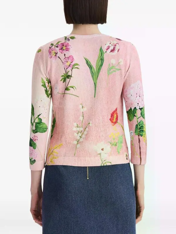 Oscar De La Renta Mixed-botanical Tie-neck Cardigan