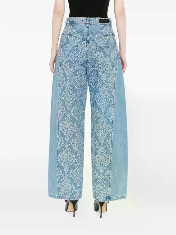 FETICO Damask Print Wide-leg Jeans