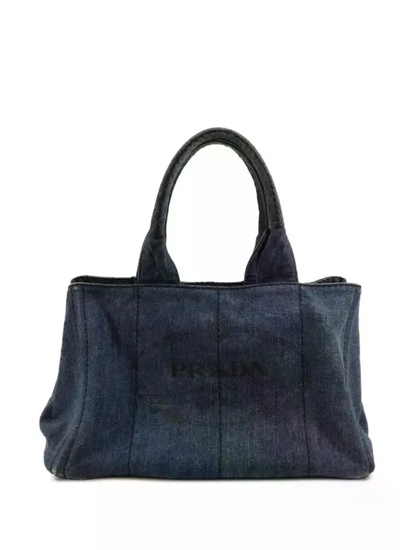 Prada Denim Logo Tote Bag - Blue
